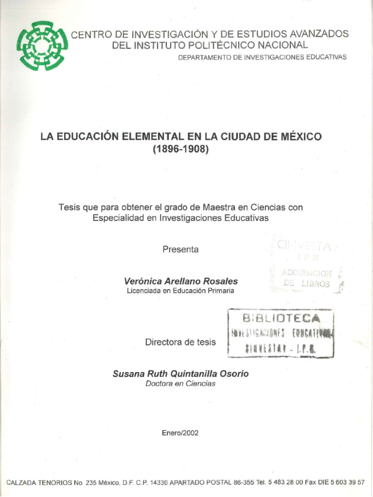 La Educación Elemental en La Ciudad de México (1896-1908) | PDF