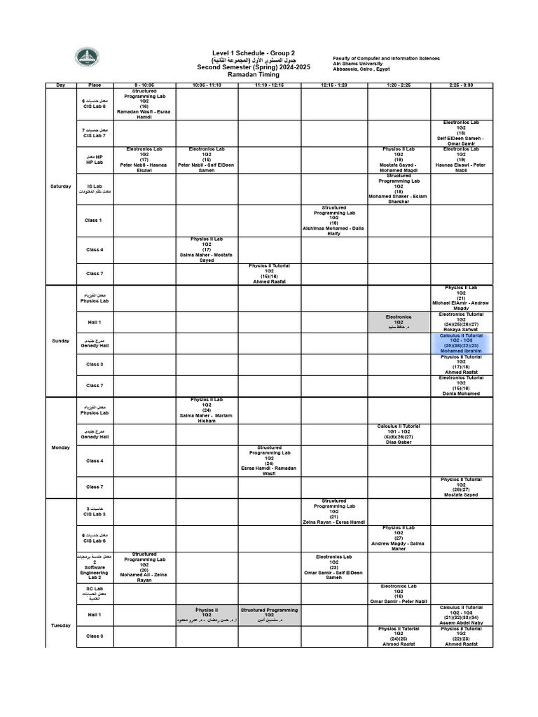 (V4) (Ramadan) (Spring) Lectures - Labs 2024-2025 - 1G2 | PDF