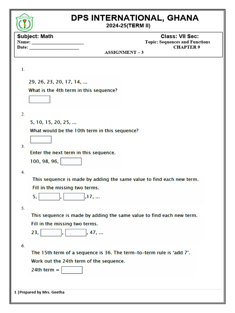 Math Assignment: Sequences & Functions | PDF