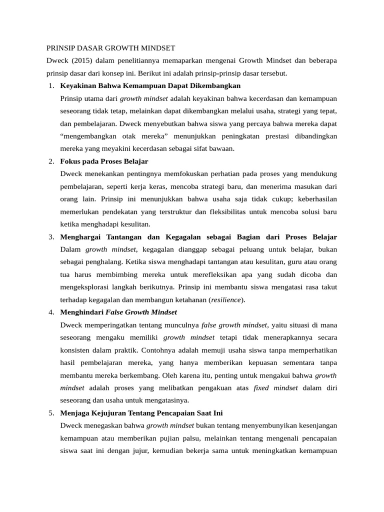 Prinsip Dasar Growth Mindset | PDF