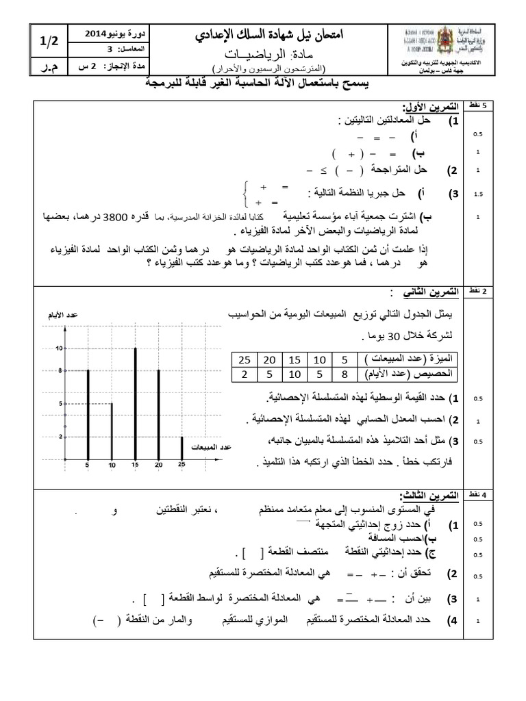 Examens Regional 4eme Fes Meknes Math 2014 | PDF