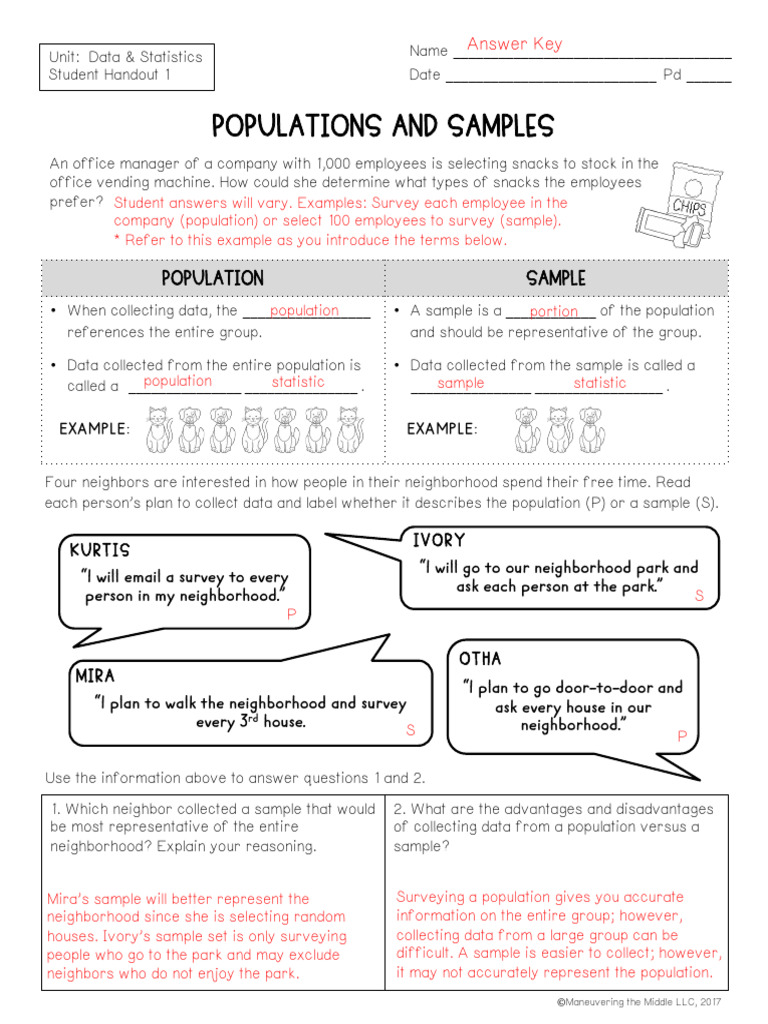 Populations and Samples KEY | PDF | Sampling (Statistics) | Cognition
