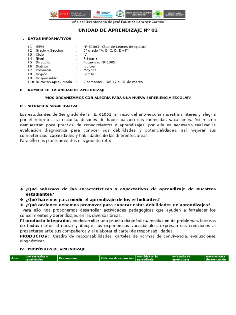 UNIDAD DE APRENDIZAJE- 3er grado | PDF | Datos | Aprendizaje