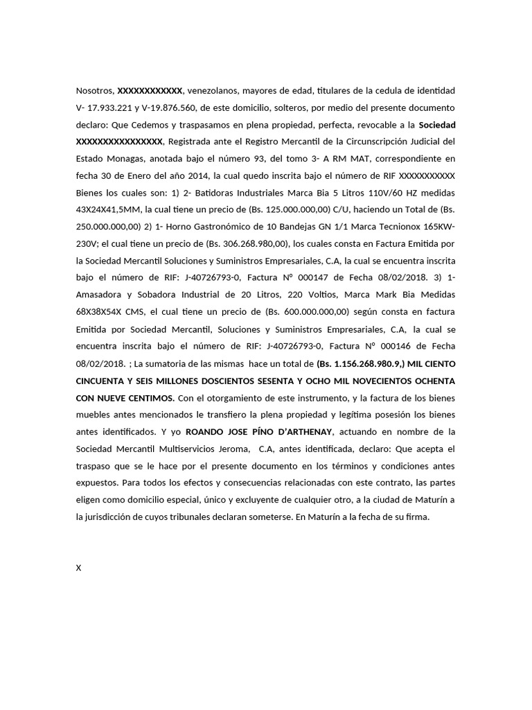 Traspaso de Bienes Muebles en Maturín | PDF