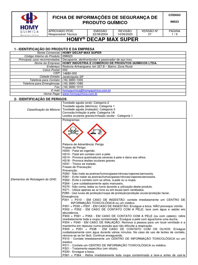 Homy Decap Max Super Fispq V07 | PDF | Primeiros socorros | Águas residuais