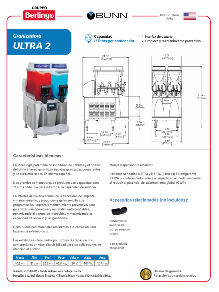 Ficha Tecnica Granizadora de Bebidas Bunn Ultra 2 | PDF