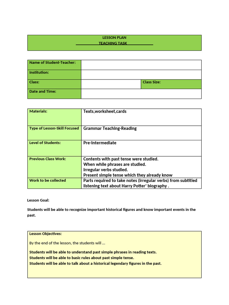 Sample Lesson Plan Grammar Instruction | PDF | Lesson Plan ...