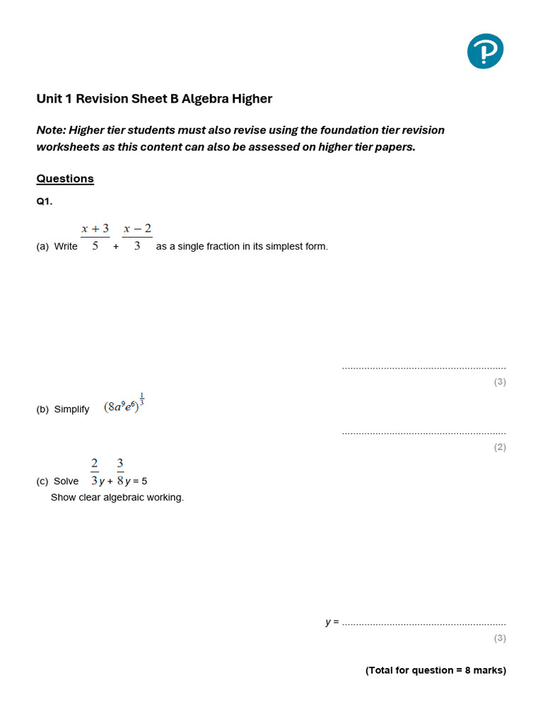 Advanced Algebra Revision Sheet | PDF | Mathematics | Algebra
