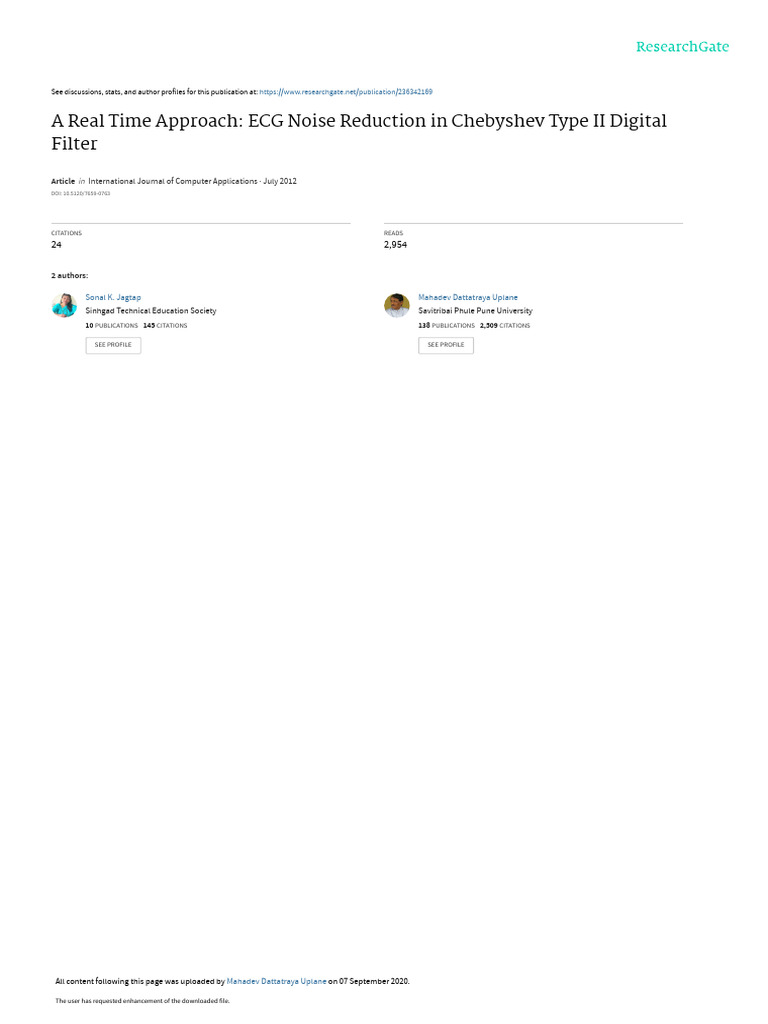 A Real Time Approach Ecg Noise Reduction In Chebys Pdf Low Pass Filter Filter Signal