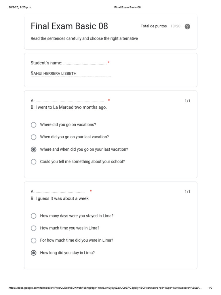 Basic English Final Exam Questions | PDF