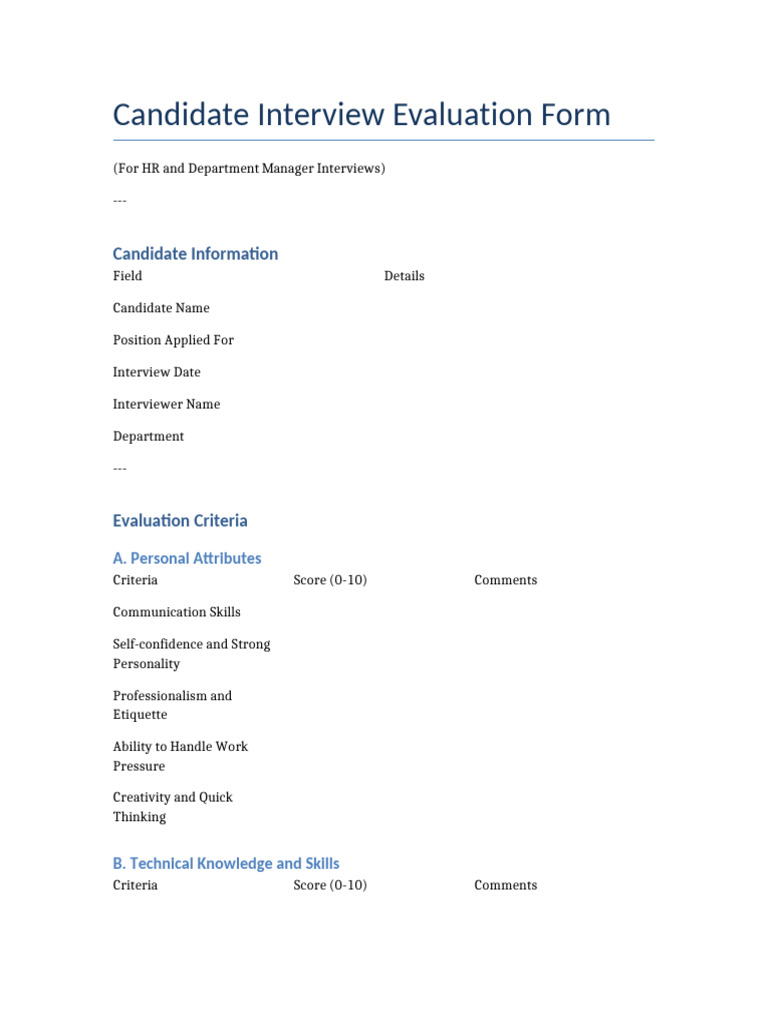 Candidate Interview Evaluation Form | PDF