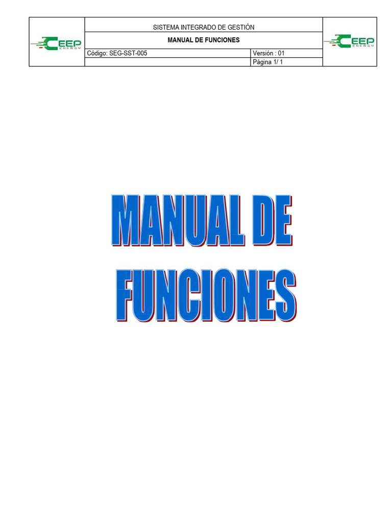 Manual de Funciones | PDF | Business | Seguridad y salud ocupacional