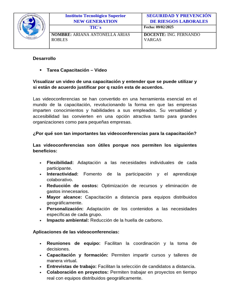 TAREA DE TICS - Tarea Capacitación - Video | PDF | Videotelefonía | Informática