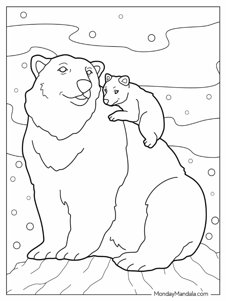 Easy Bear Cub Hugging Mama Bear Coloring Page | PDF