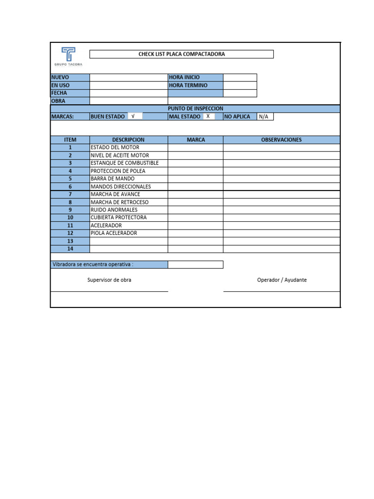 Check List Placa Compactadora | PDF