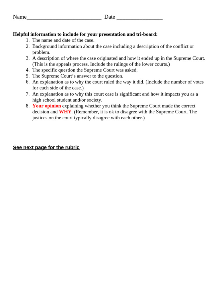 Trifold Presentation Board Rubric | PDF | Supreme Court Of The United ...