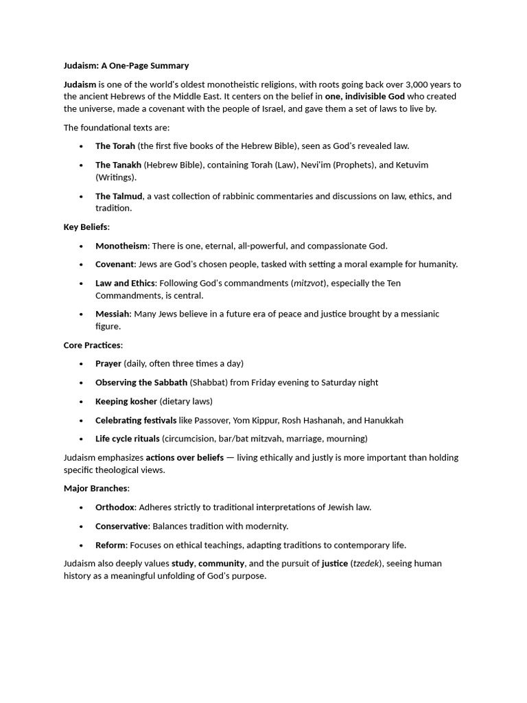 Judaism in One Page | PDF