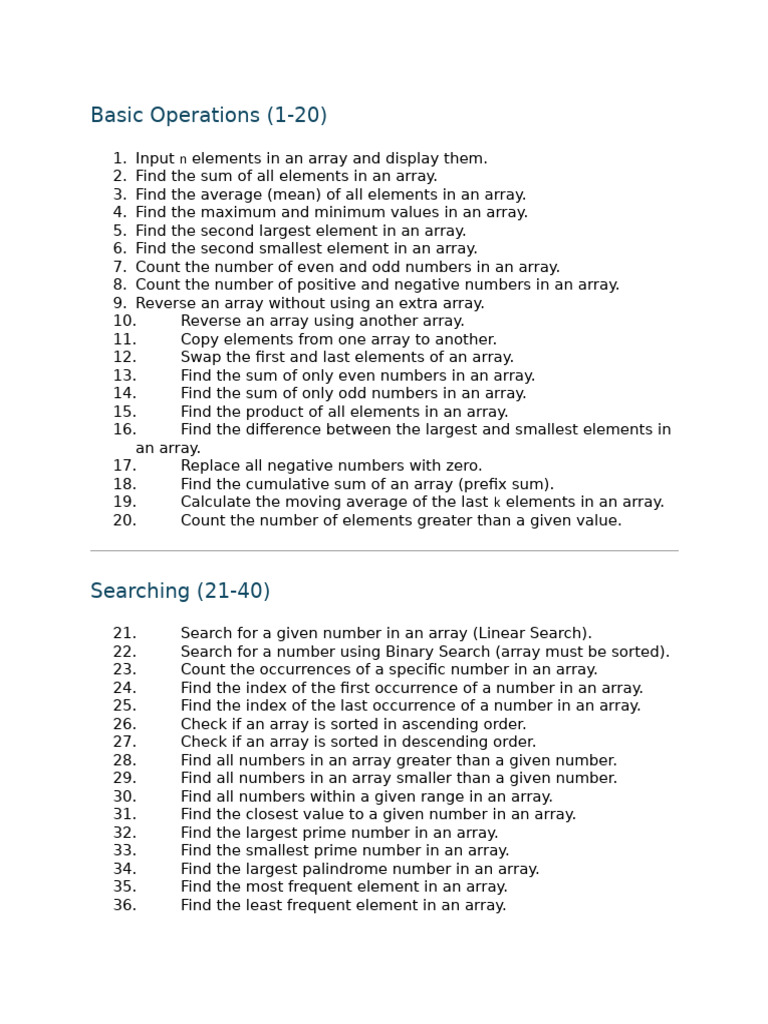 100 Programs On 1 D Array | PDF | Discrete Mathematics | Applied Mathematics