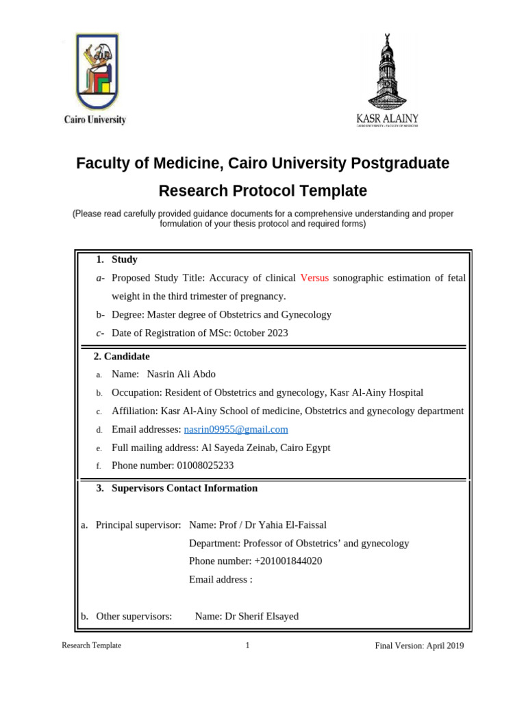 Nasrin Ali Abdo Protocol - Updated | PDF | Student's T Test | Pregnancy