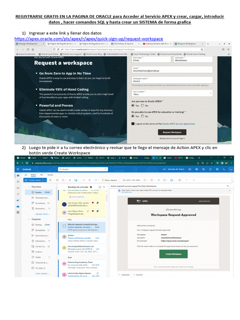 Registro gratuito en Oracle APEX | PDF