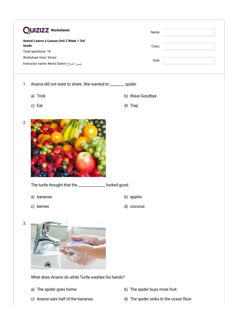Anansi Learns a Lesson Unit 2 Week 1 3rd Grade _ Quizizz | PDF | Anansi