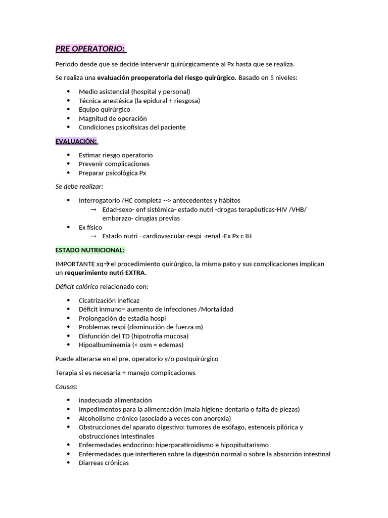 PRE y POST OPERATORIO | PDF | Septicemia | Medicina CLINICA