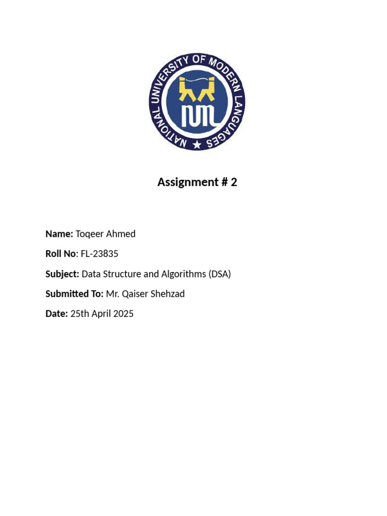 Toqeer Ahmed DSA Assignment 2 | PDF | Queue (Abstract Data Type) | Computer Programming