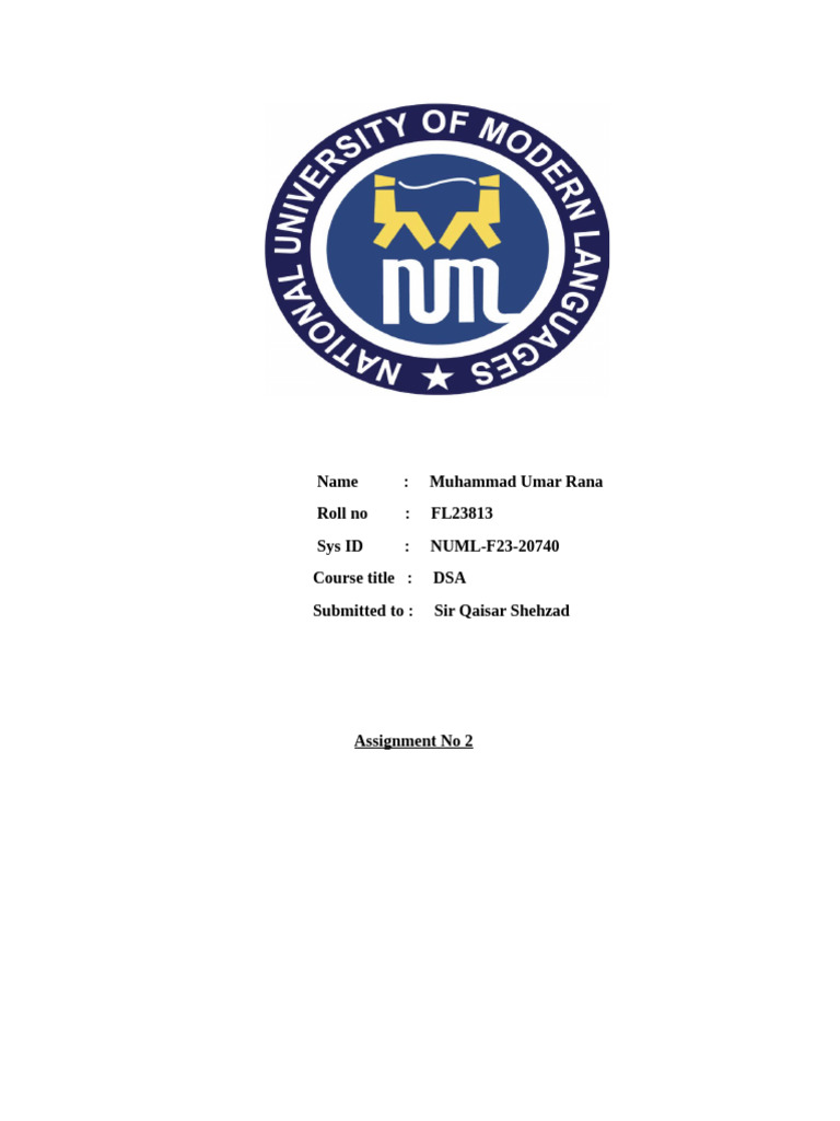 Muhammad Umar Dsa Assignment 2 Pdf Queue Abstract Data Type Software Engineering