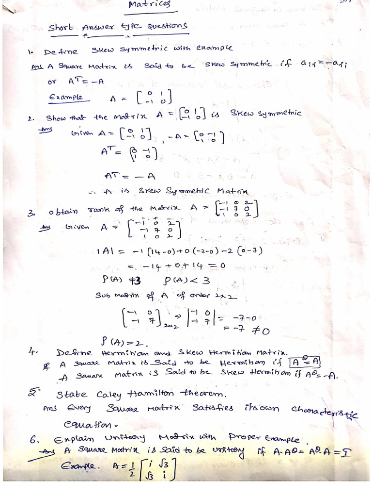 Algebra and Calculus Short Answer Questions | PDF