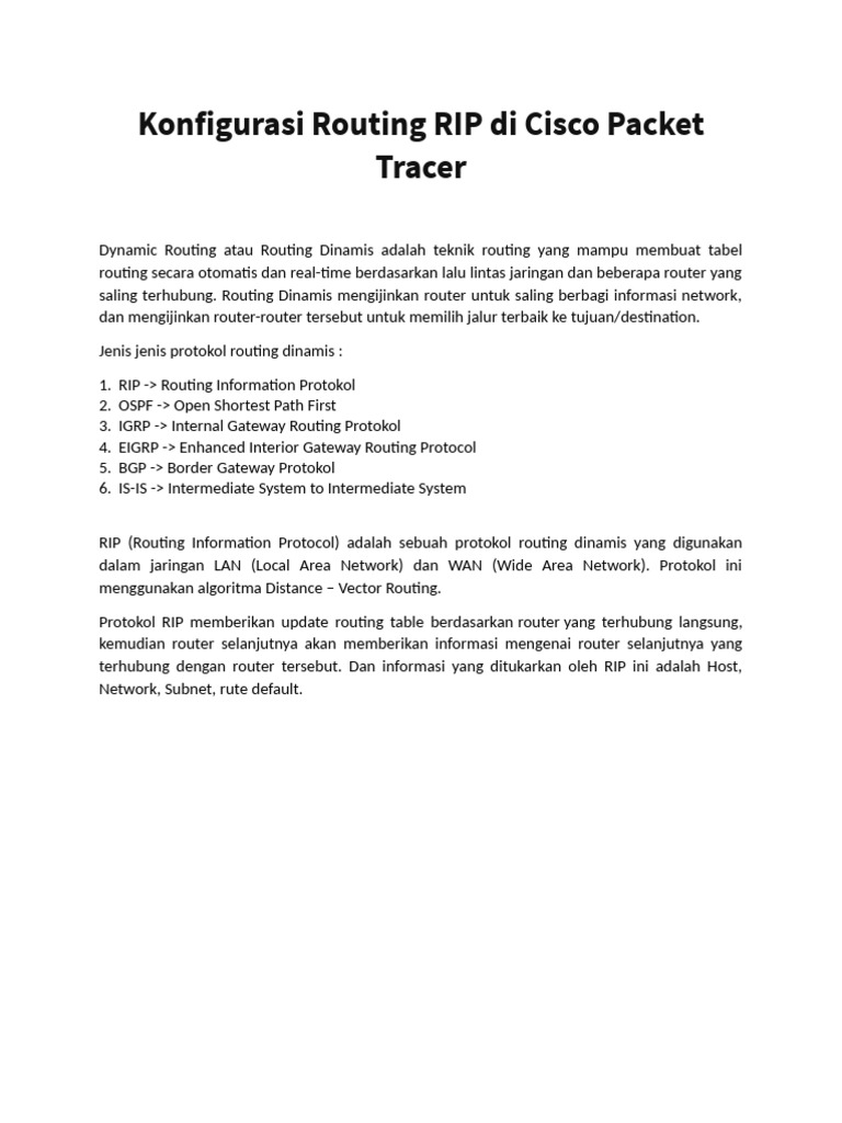 Konfigurasi Routing RIP Di Cisco Packet Tracer | PDF