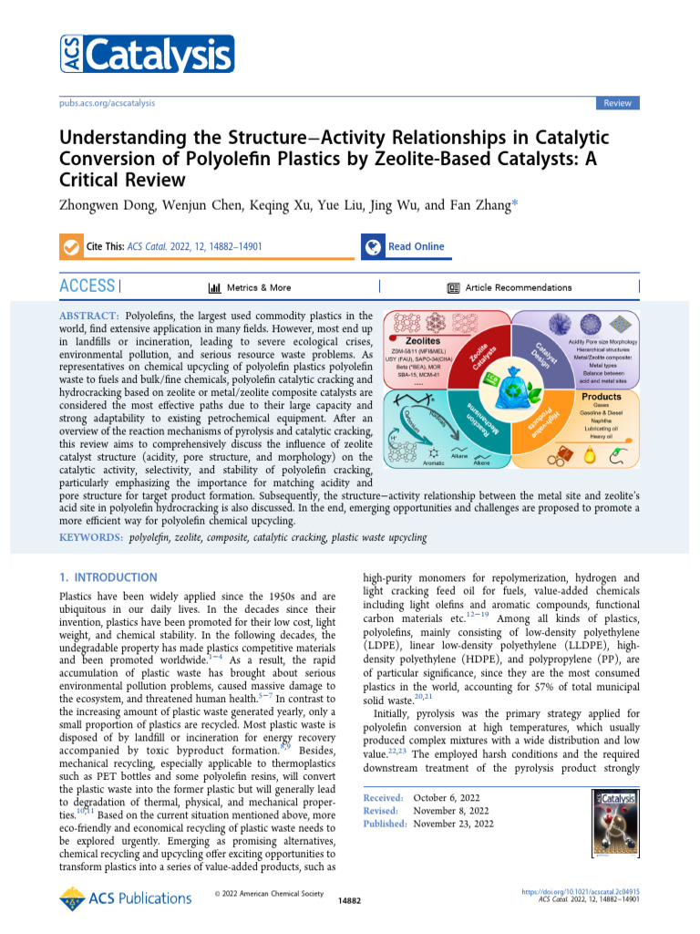 Zeolite Catalysts for Polyolefin Upcycling | PDF | Cracking (Chemistry ...