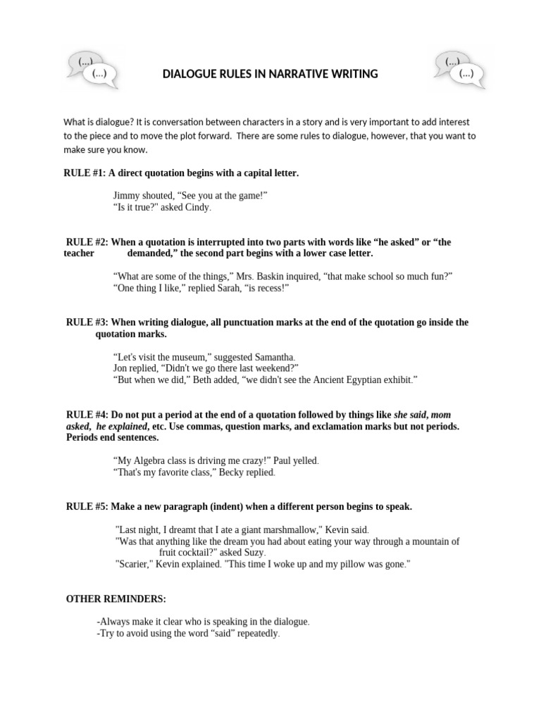 Dialogue Rules in Narrative Writing | PDF