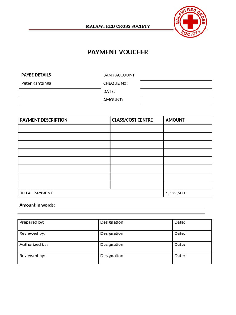 Malawi Red Cross Payment Voucher | PDF