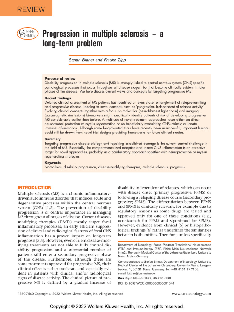 Targeting Disability Progression in MS | PDF | Multiple Sclerosis ...