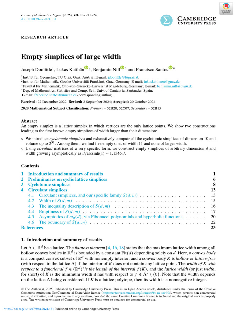 Empty Simplices of Large Width | PDF | Lattice (Group) | Group (Mathematics)