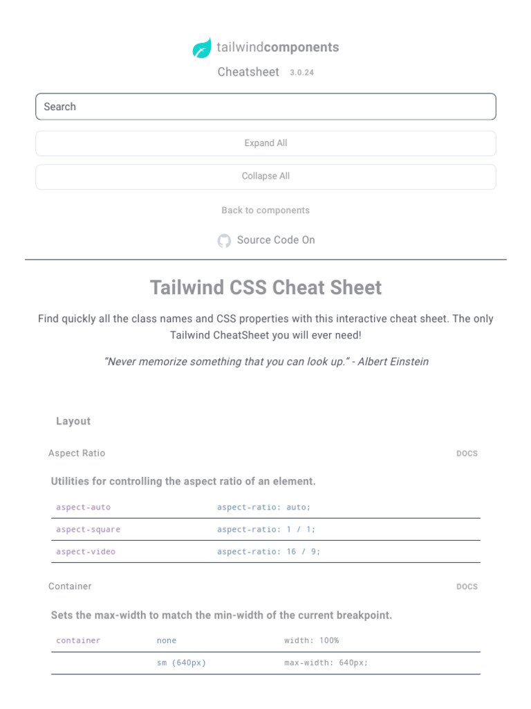 Tailwind CSS Cheat Sheet | PDF | Column | Computing