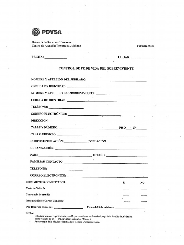 Planilla Control de Vida Sobrevivientes | PDF