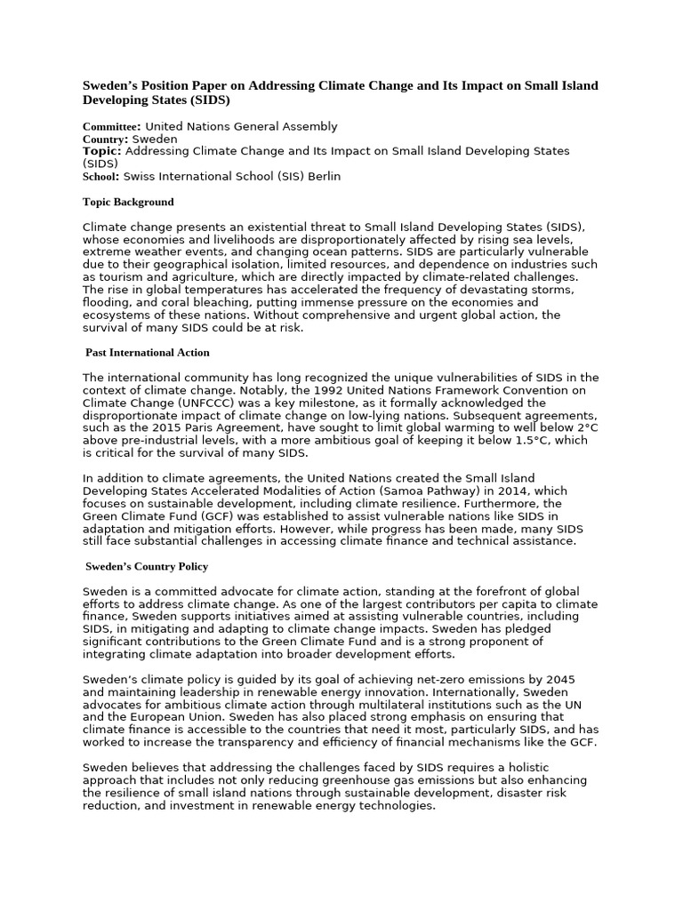 MUN Week 2 Positions Paper | PDF | Climate Change | Climate Change ...