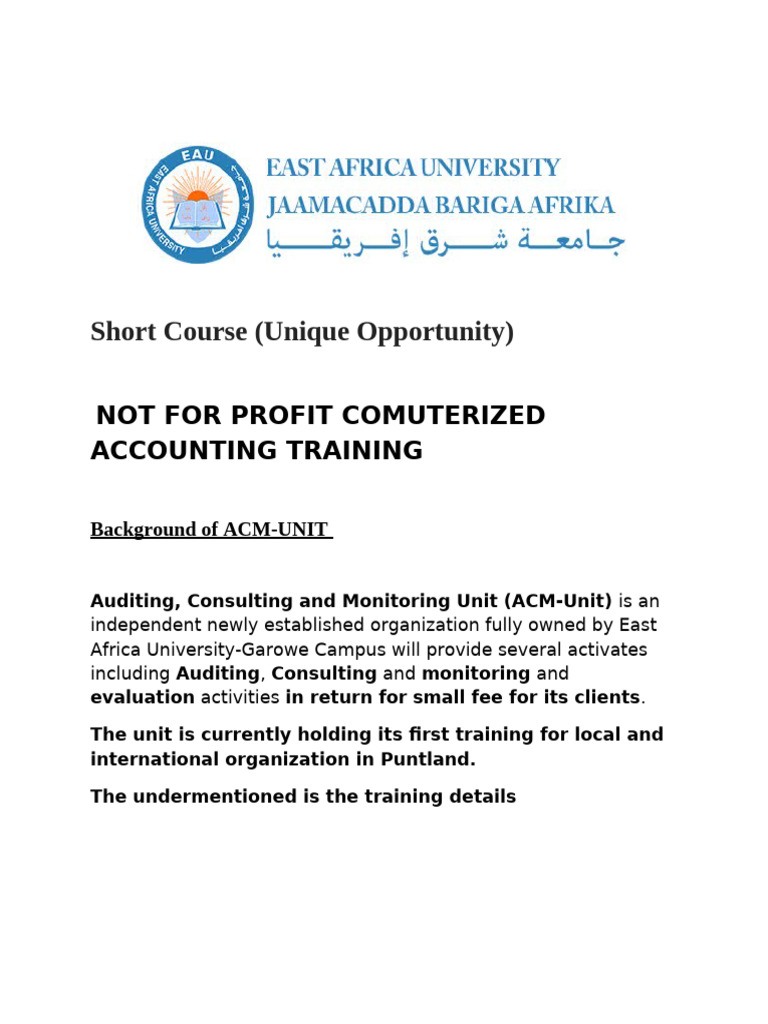 Training On Not or Profit Computerized Accounting | PDF