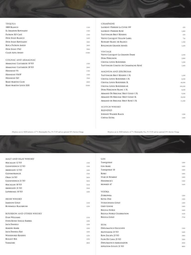 Luxury Beverage Price List in AED | PDF | Champagne | Distilled Drinks