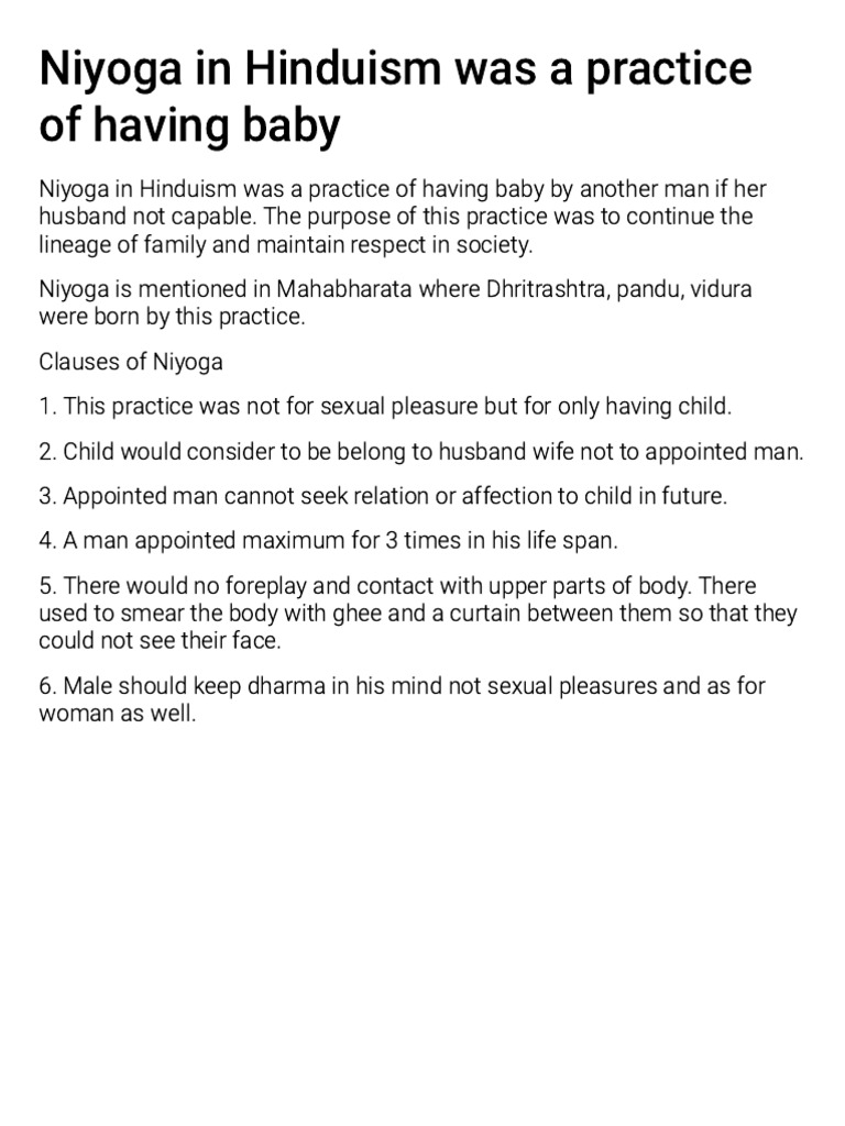 Niyoga Practice in Hinduism Explained | PDF