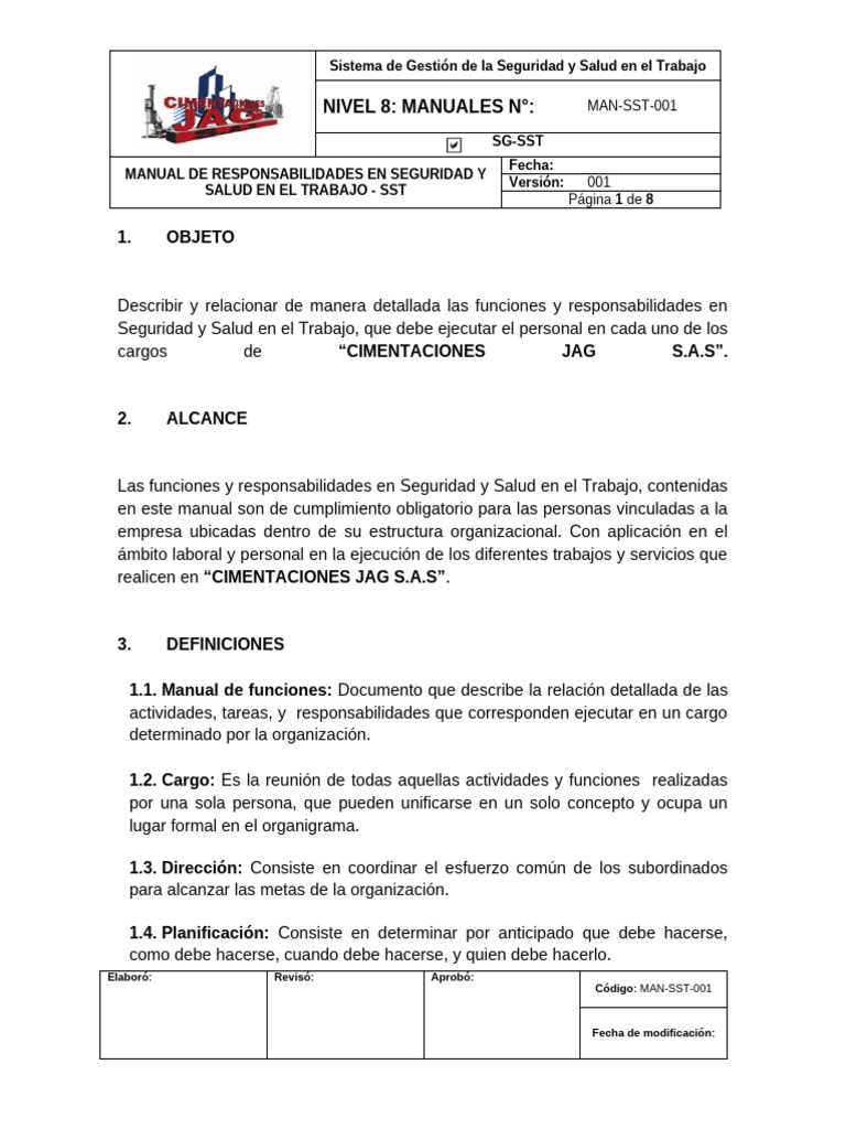 Manual de Responsabilidades en SST | PDF
