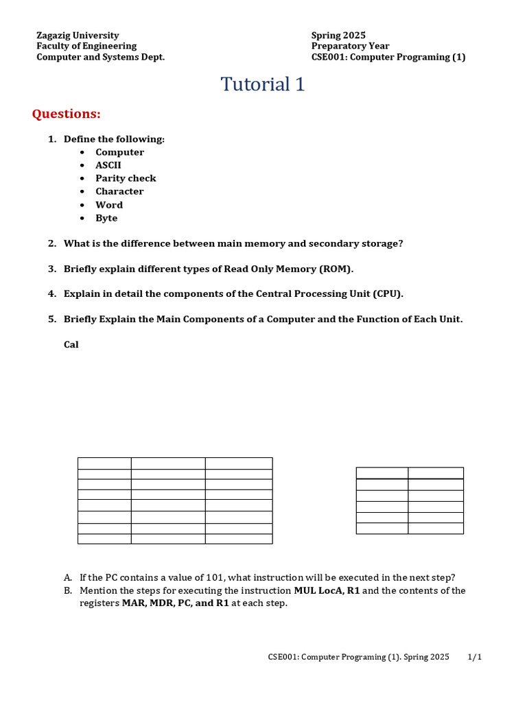 Tutorial1 Spring2025 | PDF