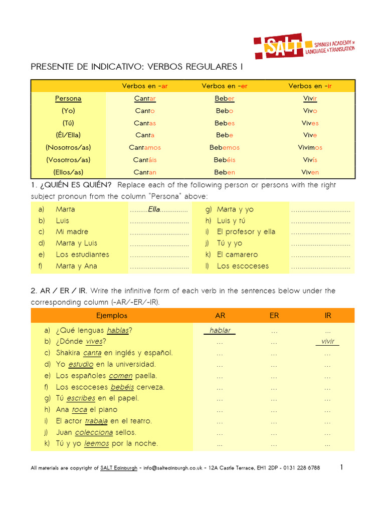Presente Regulares Present Regular Verbs | PDF