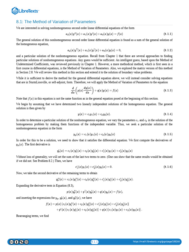 Variation of Parameters for ODEs | PDF | Equations | Mathematical Objects