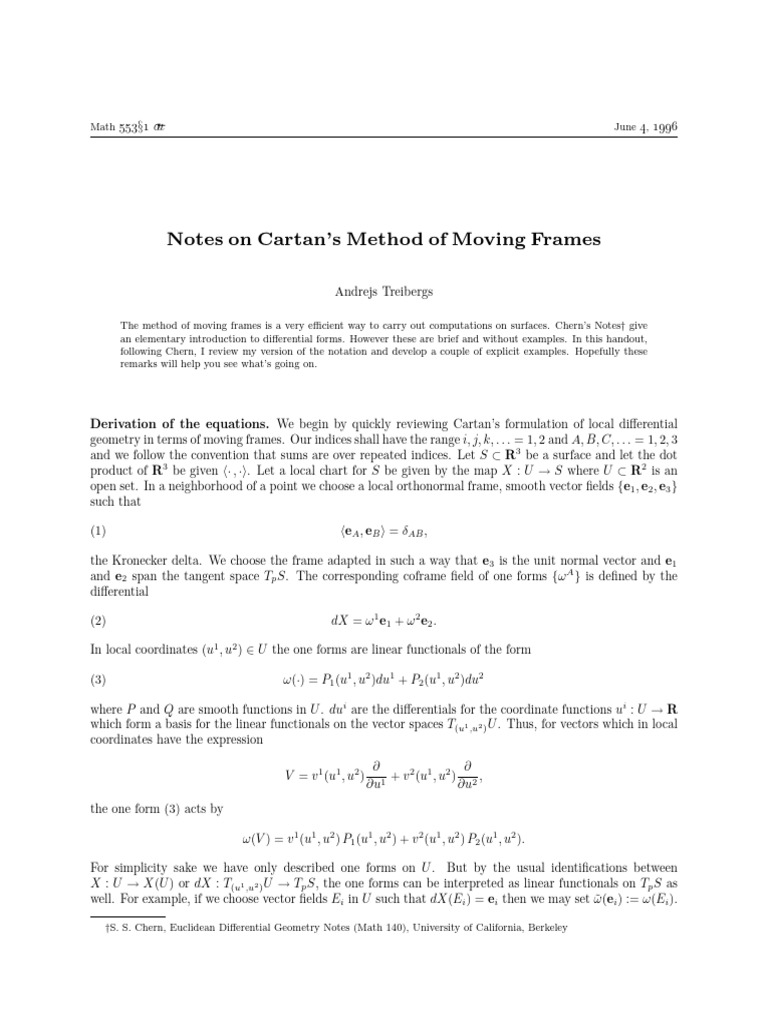 M553S96 Moving Frame | PDF | Curvature | Derivative