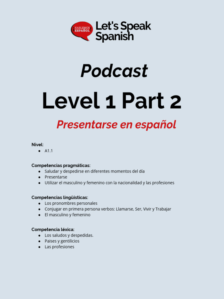 Spanish Podcast Transcript - Level 1 (A1.1 - Part2) - Introducing ...
