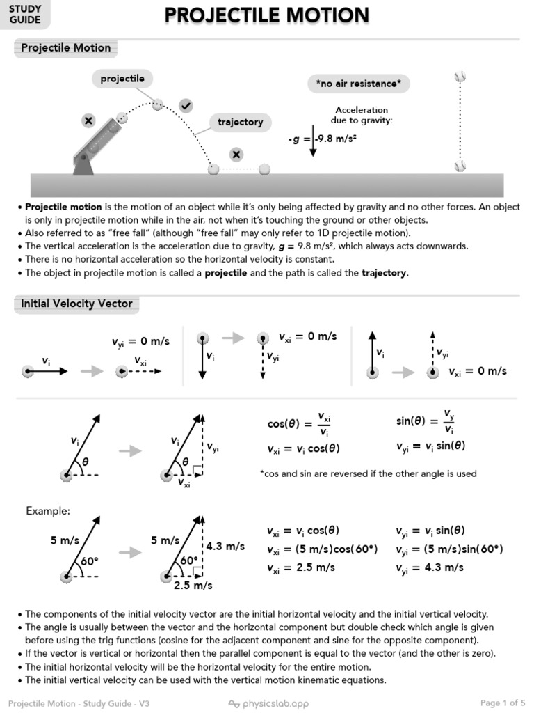 Projectile Motion - Study Guide | PDF | Dynamics (Mechanics) | Physical ...