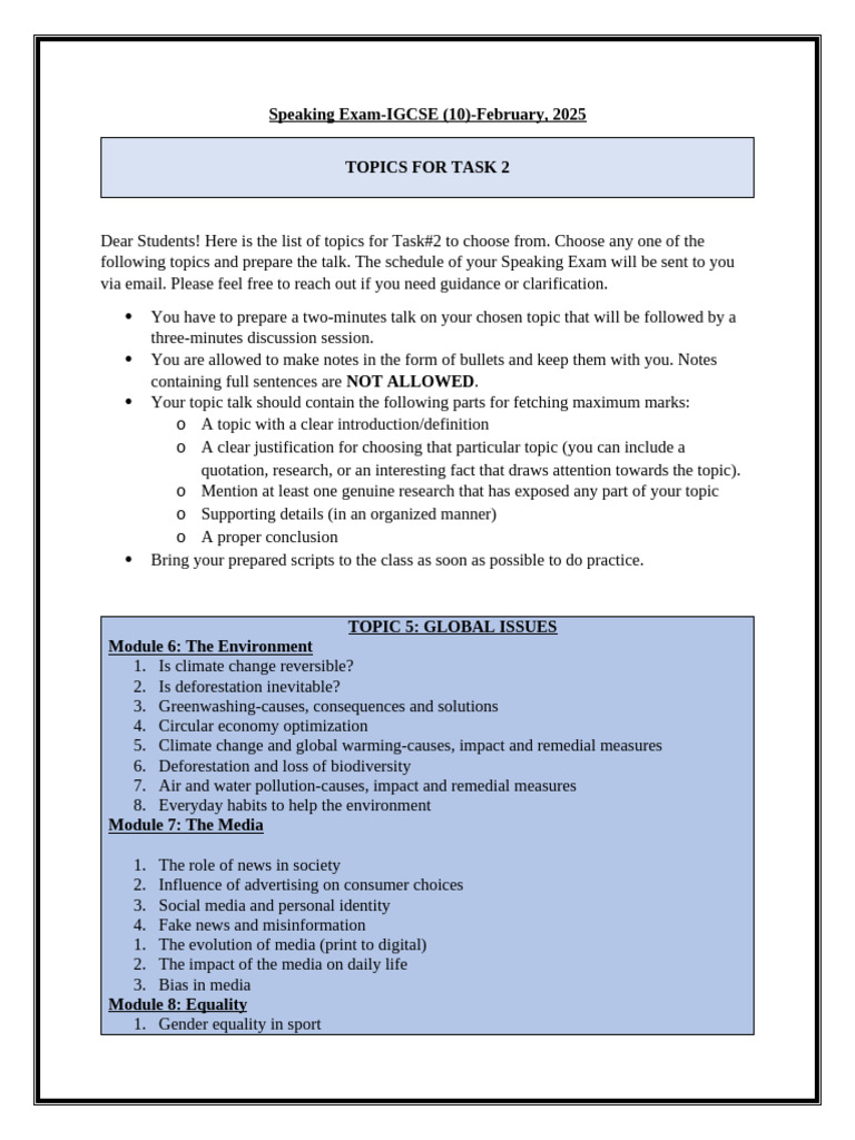 1799-Speaking Exam-Task#2 | PDF