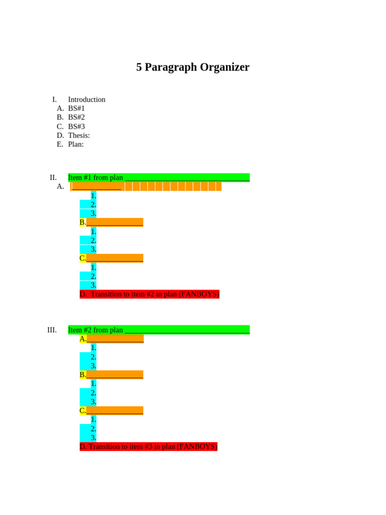 5 Paragraph Organizer | PDF